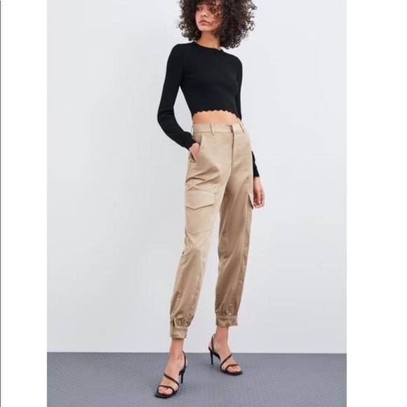 Zara | Pants & Jumpsuits | Zara Tan Cargo Joggers For Women | Poshmark